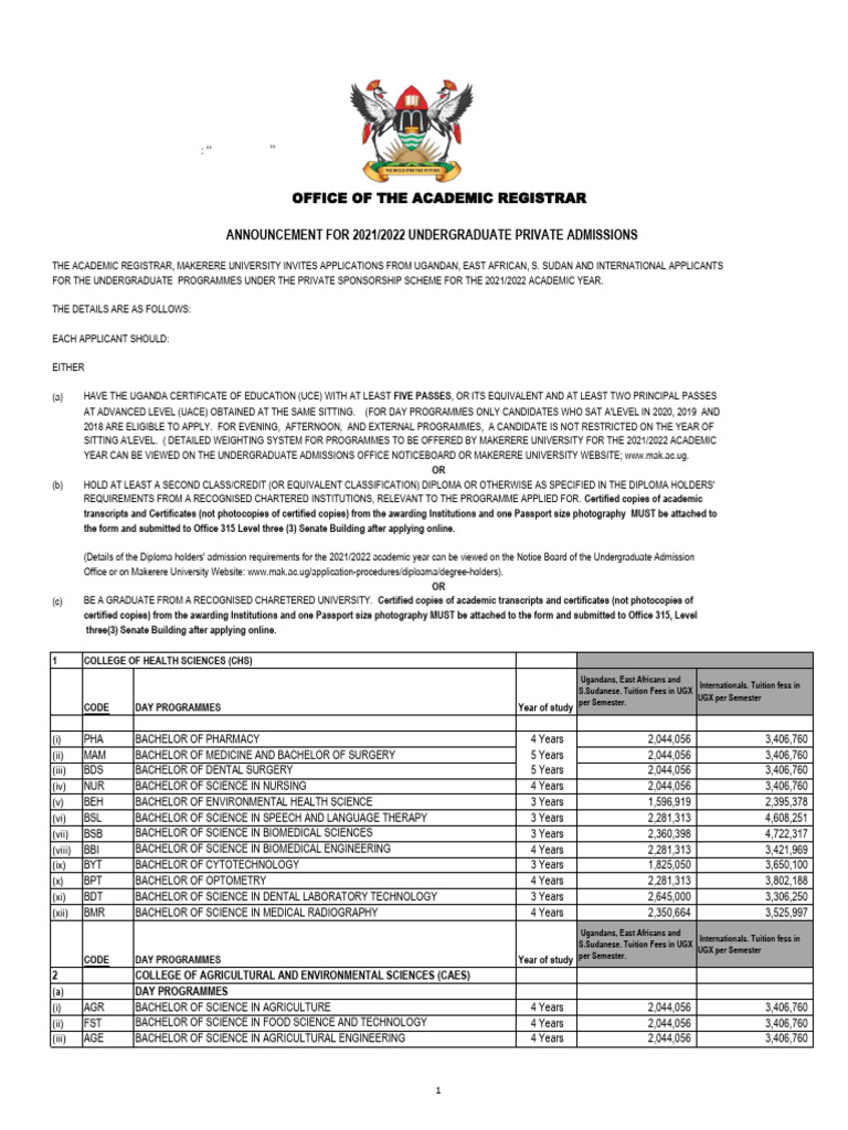 Makerere Univ. 2021/22 Admissions | PDF | Diploma