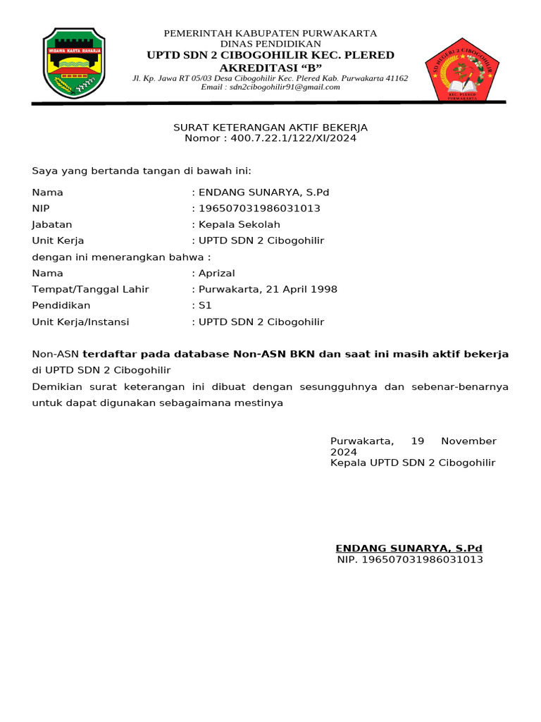 Lampiran 4 Surat Keterangan Aktif Bekerja | PDF