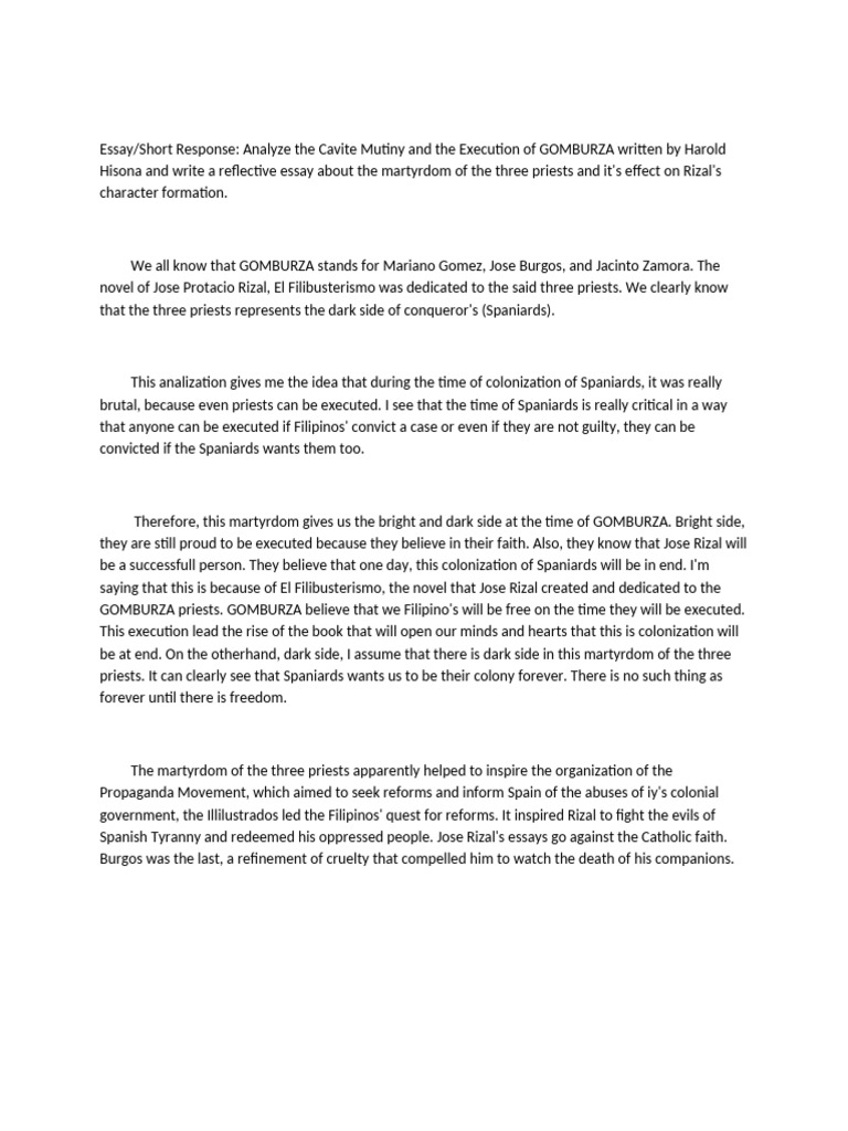 Reflective Essay On The Martyrdom of GOMBURZA | PDF