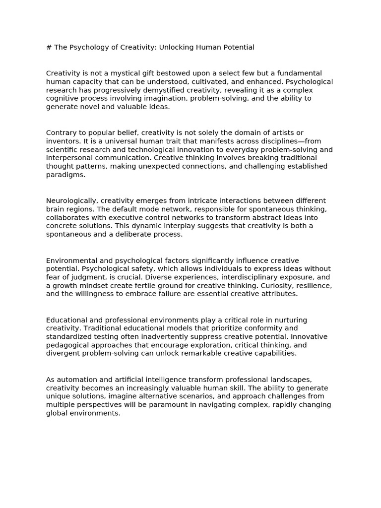 The Psychology of Creativity | PDF