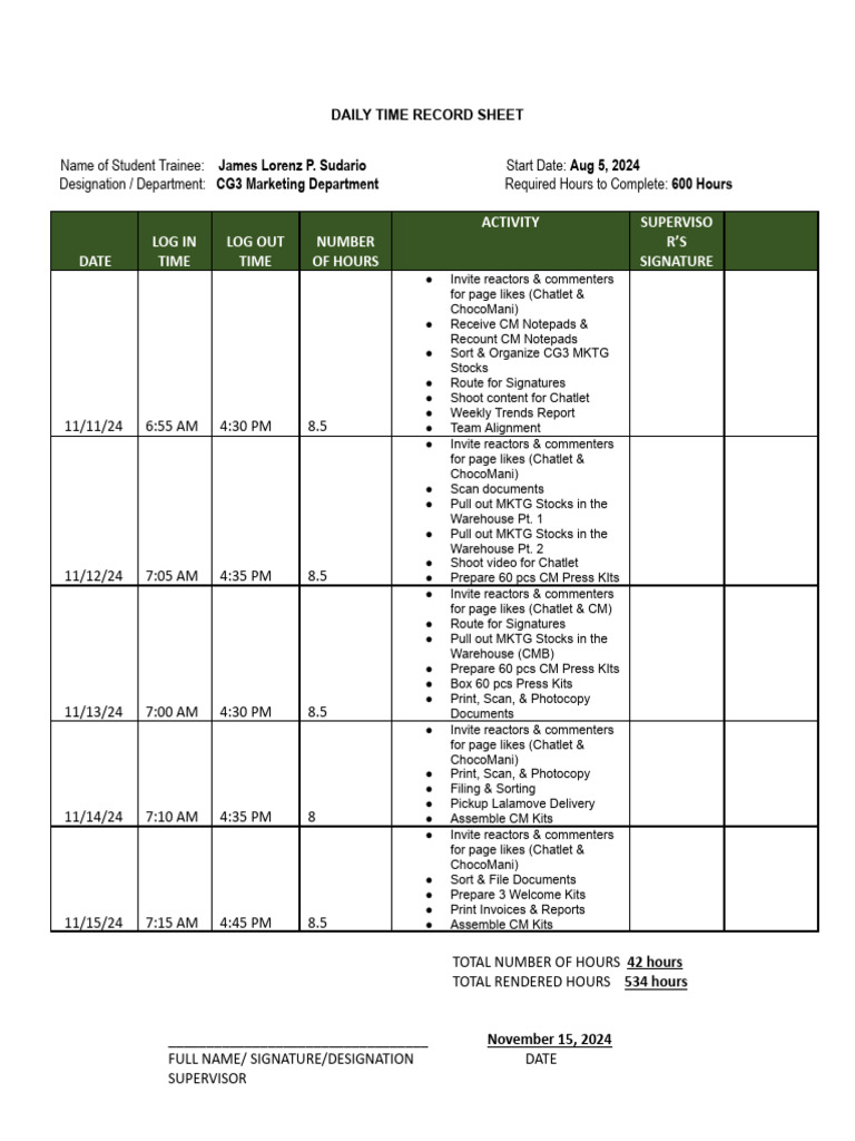 Sudario - DTR Week 15 | PDF