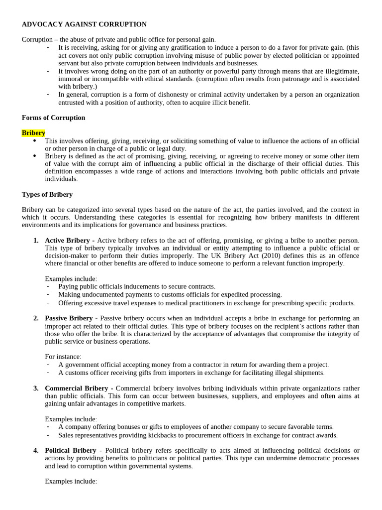 New Advocacy Against Corruption | PDF | Cost Of Living | Bribery