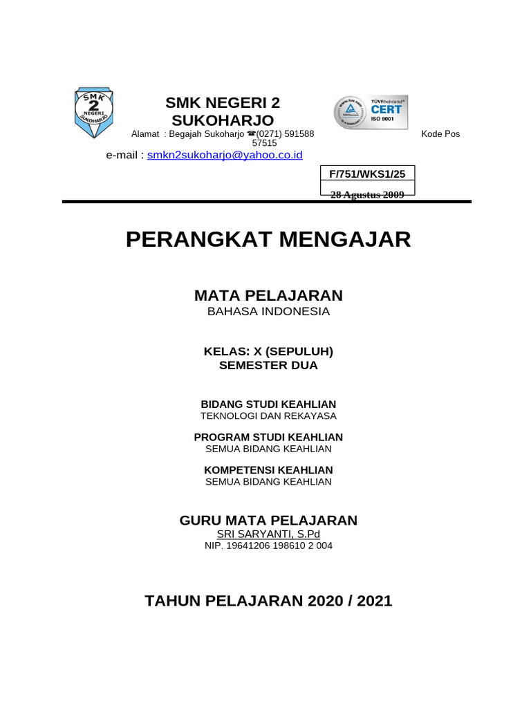 Perangkat Mengajar Bahasa Indonesia SMK 2 | PDF