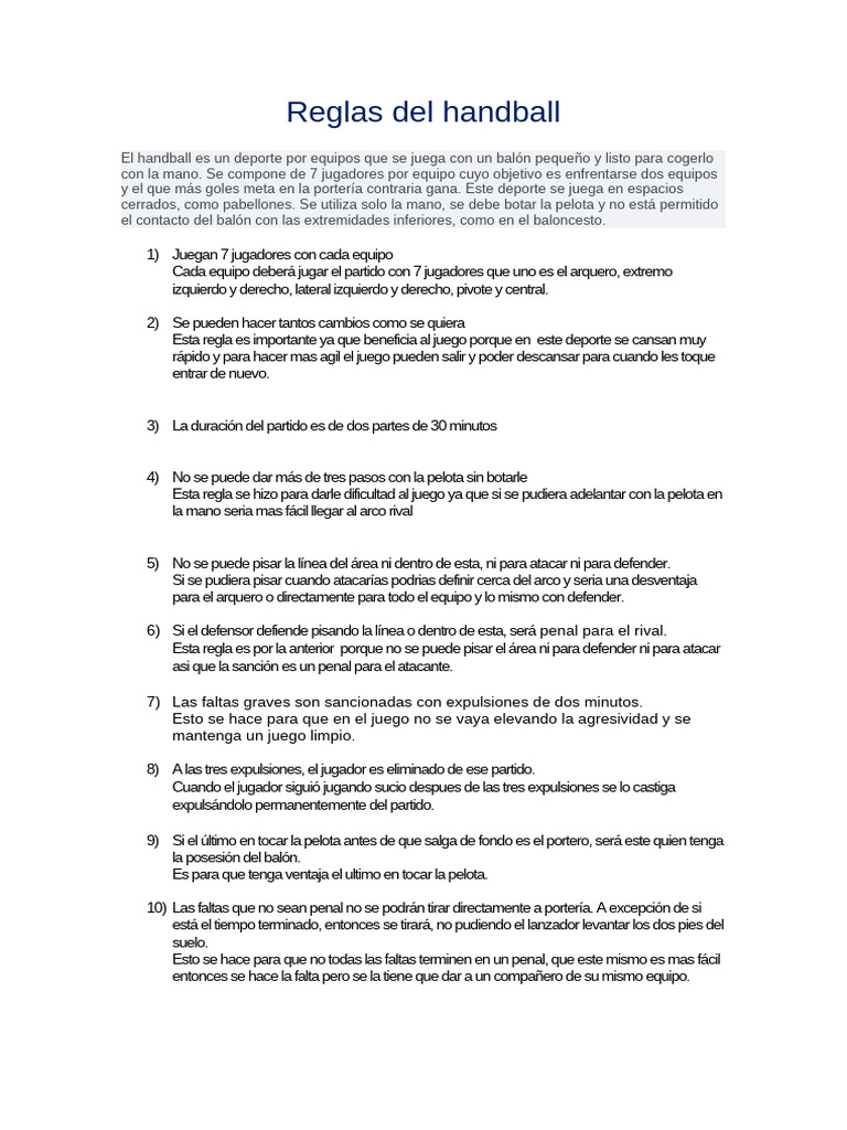 Reglas Del Handball 3ro C | PDF | Reglas y regulaciones deportivas ...