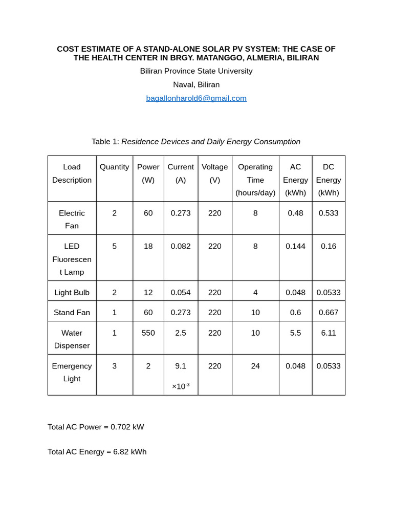 Solar PV System Cost Estimate for Health Center | PDF | Photovoltaic ...