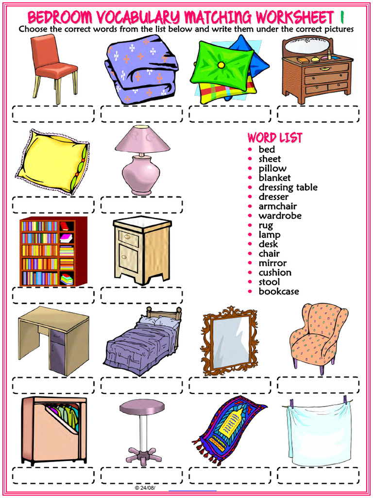 Bedroom Vocabulary Esl Matching Exercise Worksheets For Kids | PDF ...