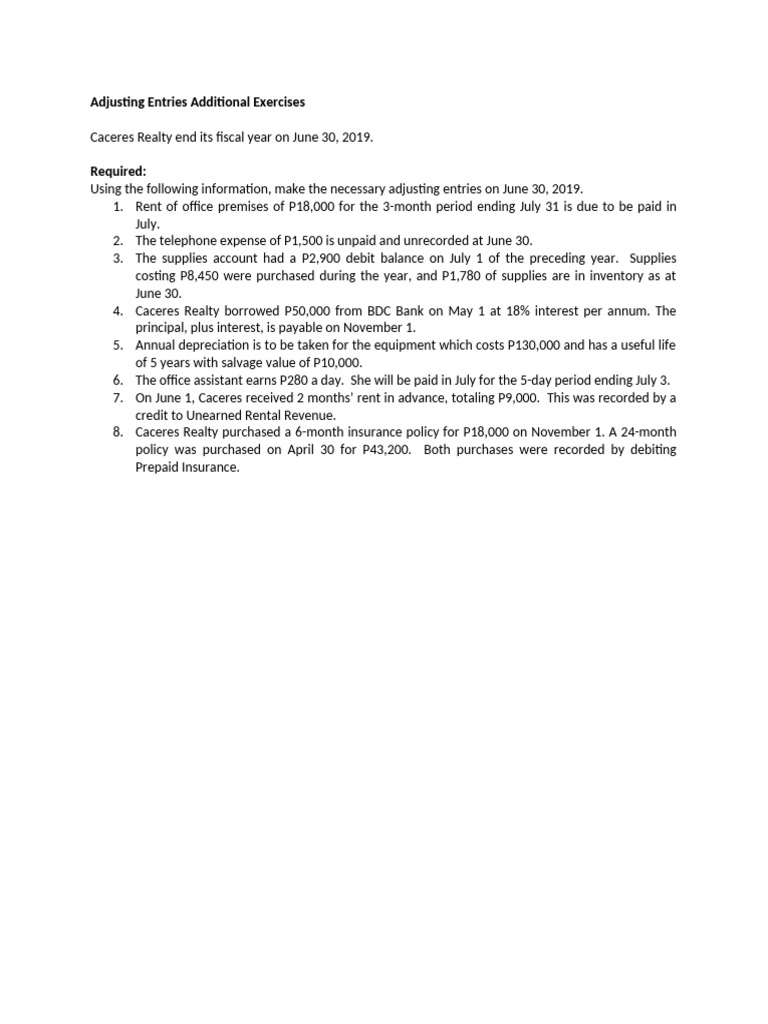 Adjusting Entries Additional Exercises | PDF
