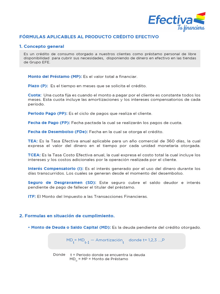Preliminar F Rmulas y Ejemplos V2 Efectivo Revisado | PDF | Crédito | Finanzas y dinero