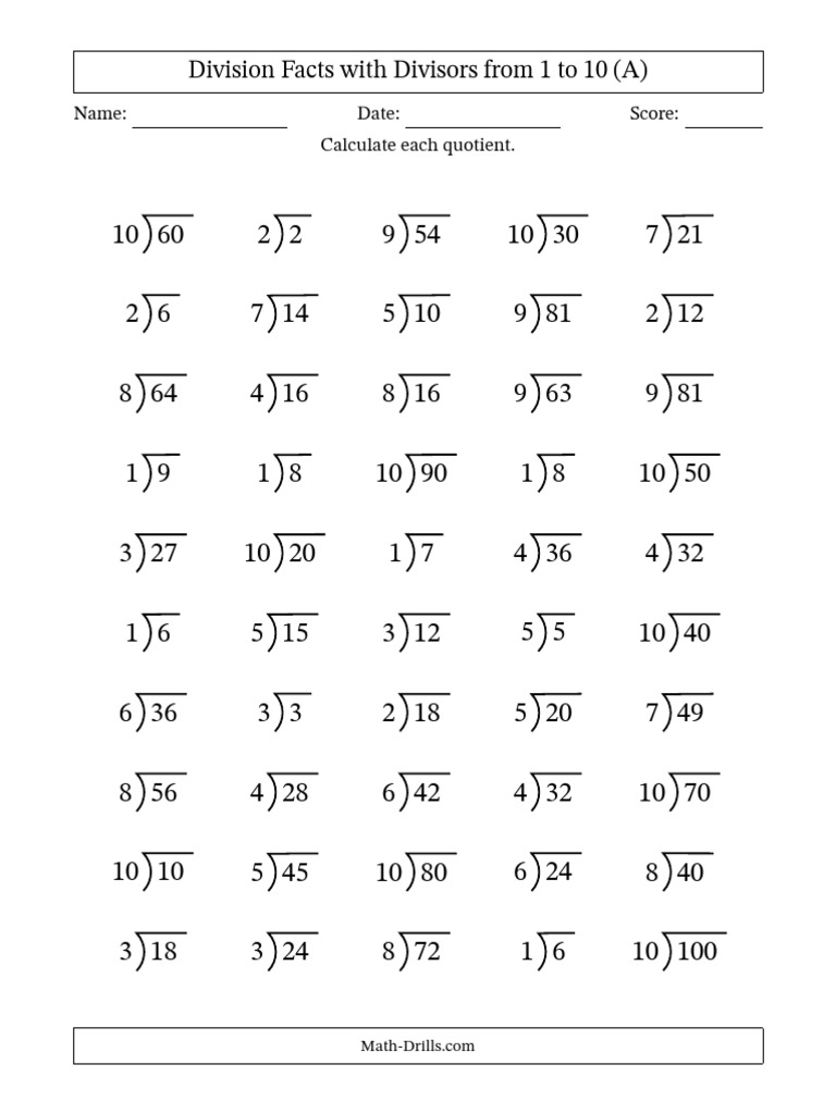 Division Facts Vertical Long 0110 0110 50 All.1687557508 | PDF ...
