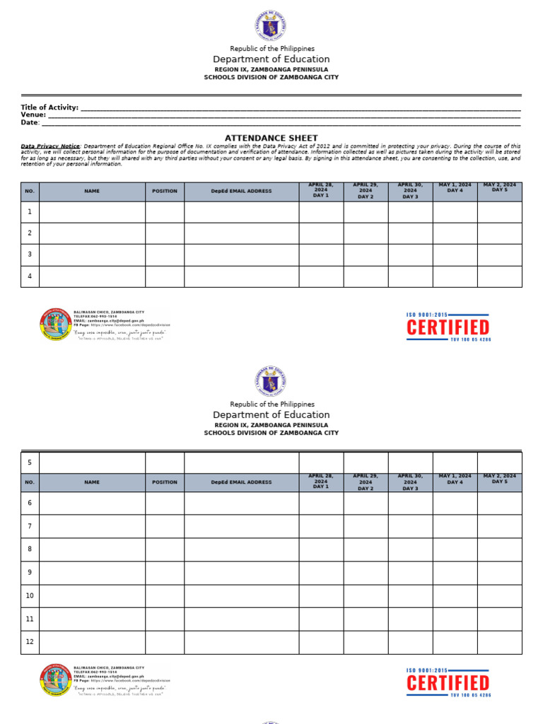 Matatag Dtot General Attendance Sheet | PDF | Information Privacy | Civil Rights And Liberties