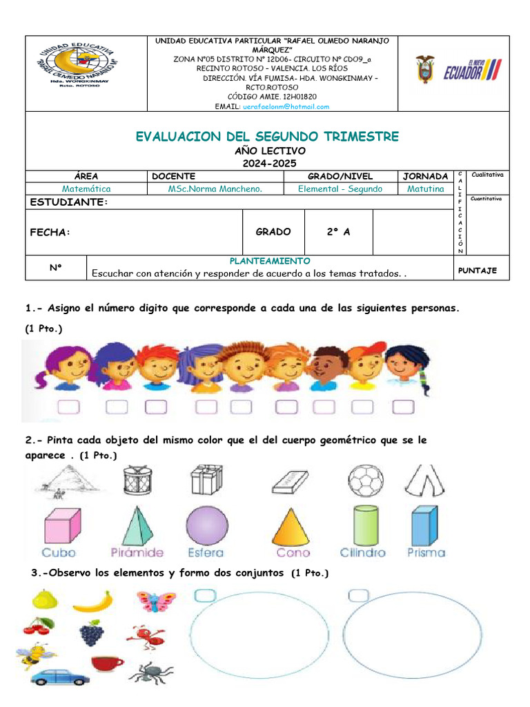 Evaluación Trimestral 2° Grado | PDF | Matemáticas