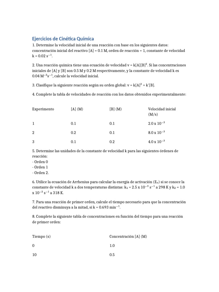 Ejercicios Cinetica Quimica | PDF