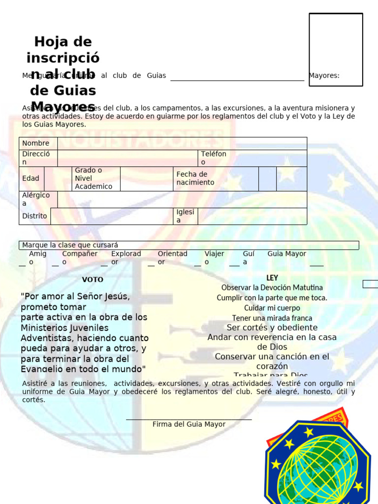 Hoja de Inscripción Guias | PDF