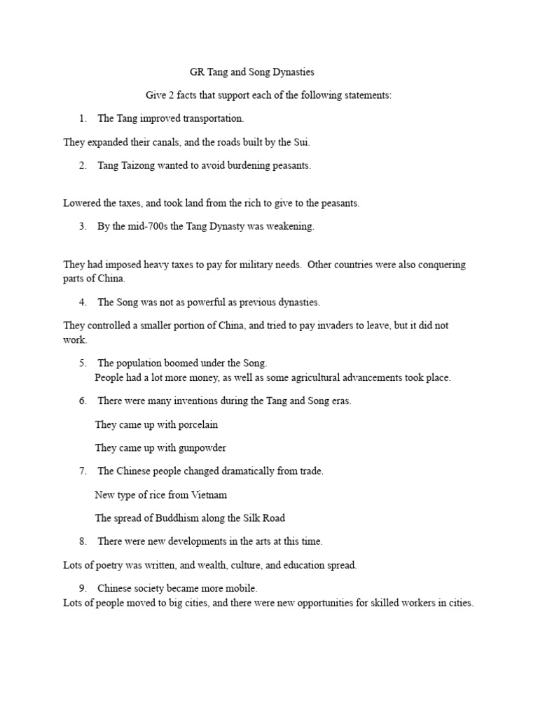 Tang and Song Dynasties Overview | PDF