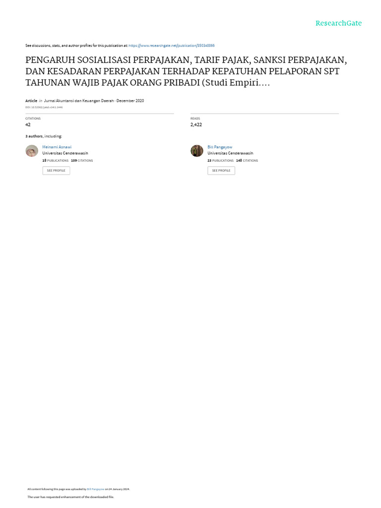 PENGARUH SOSIALISASI PERPAJAKAN TARIF PAJAK SANKSI PERPAJAKAN DAN KESADARAN PERPAJAKAN TERHADAP ...