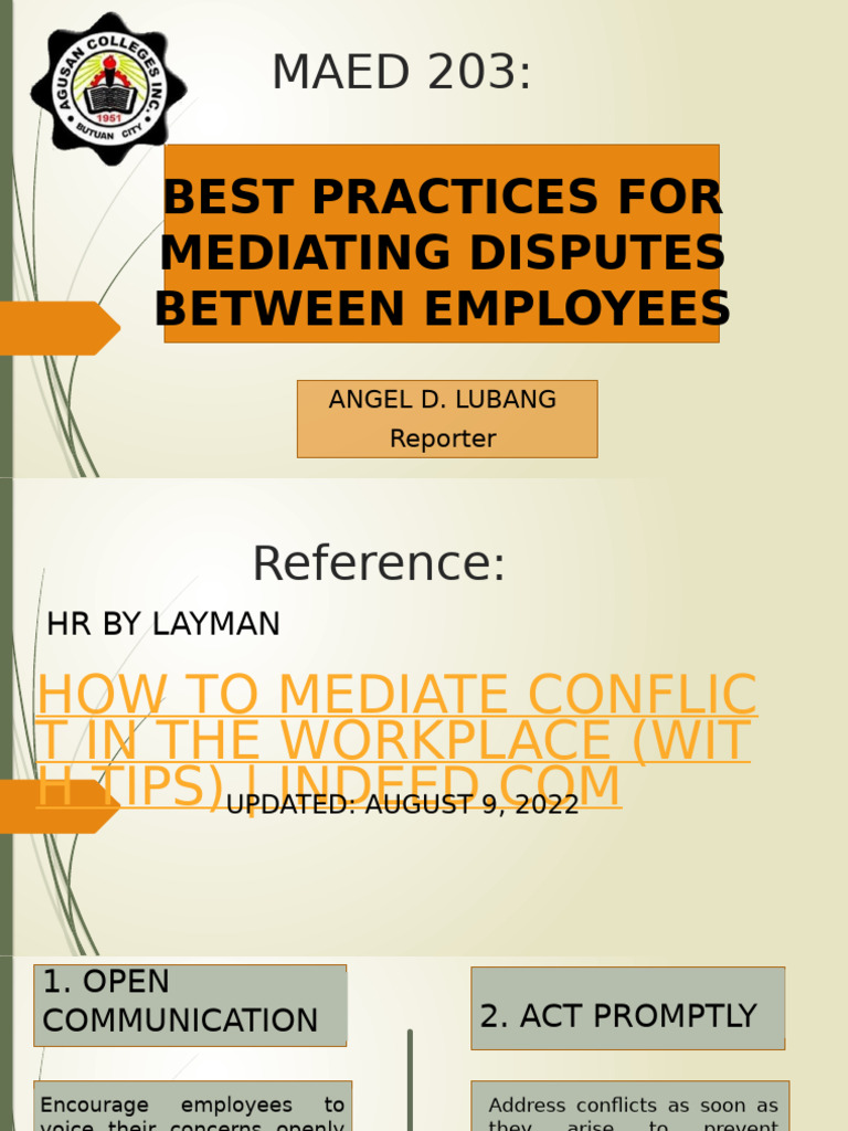 MAED 203 Report - Best Practices For Mediating Disputes Between ...