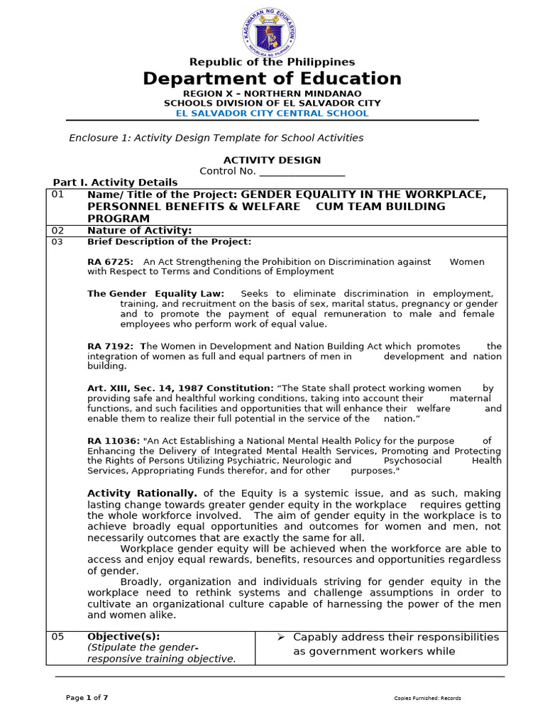 Activity-Design-Gad 2024 | PDF | Employment | Gender Equality