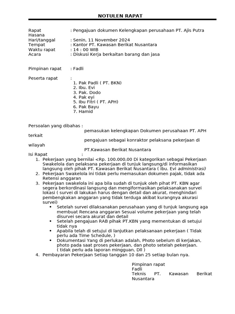 Format Notulen Rapat | PDF