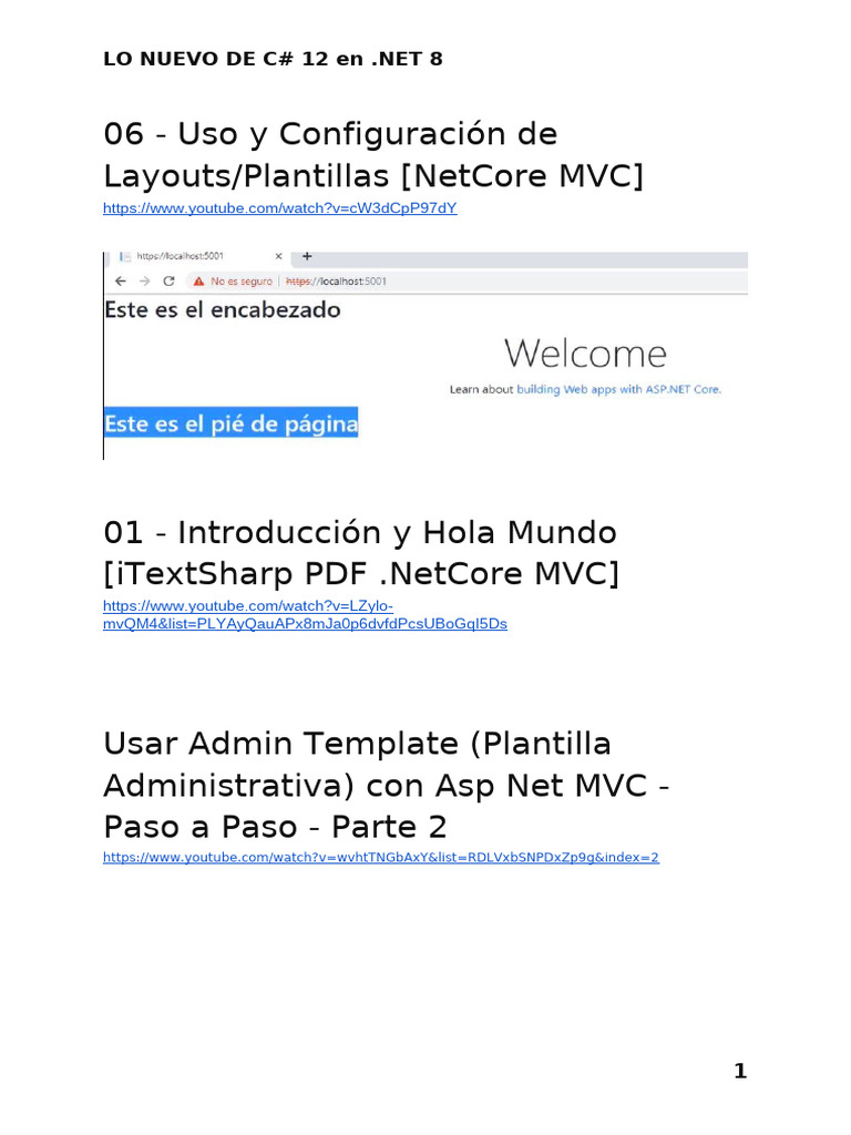 C# 12 y .NET 8: Guía de Layouts MVC | PDF