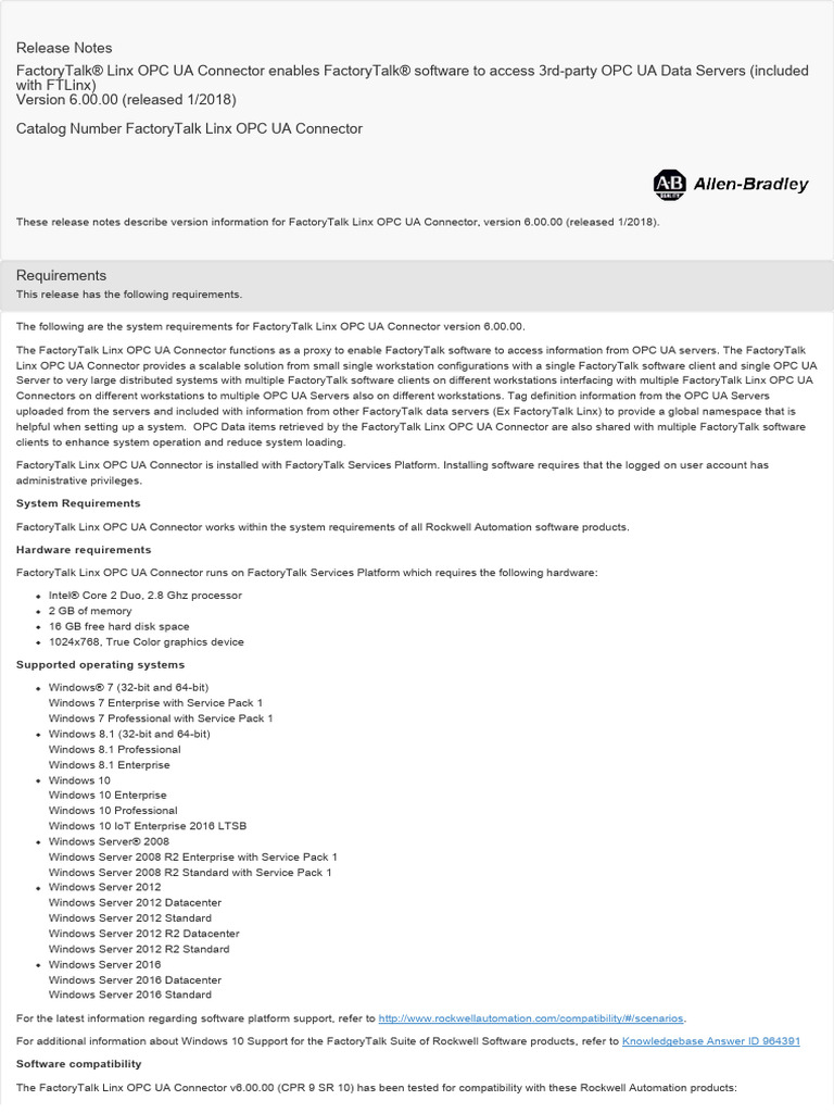 FactoryTalk Linx OPC UA Connector - 6.00.00 (Released 1 - 2018) | PDF | Microsoft Windows ...