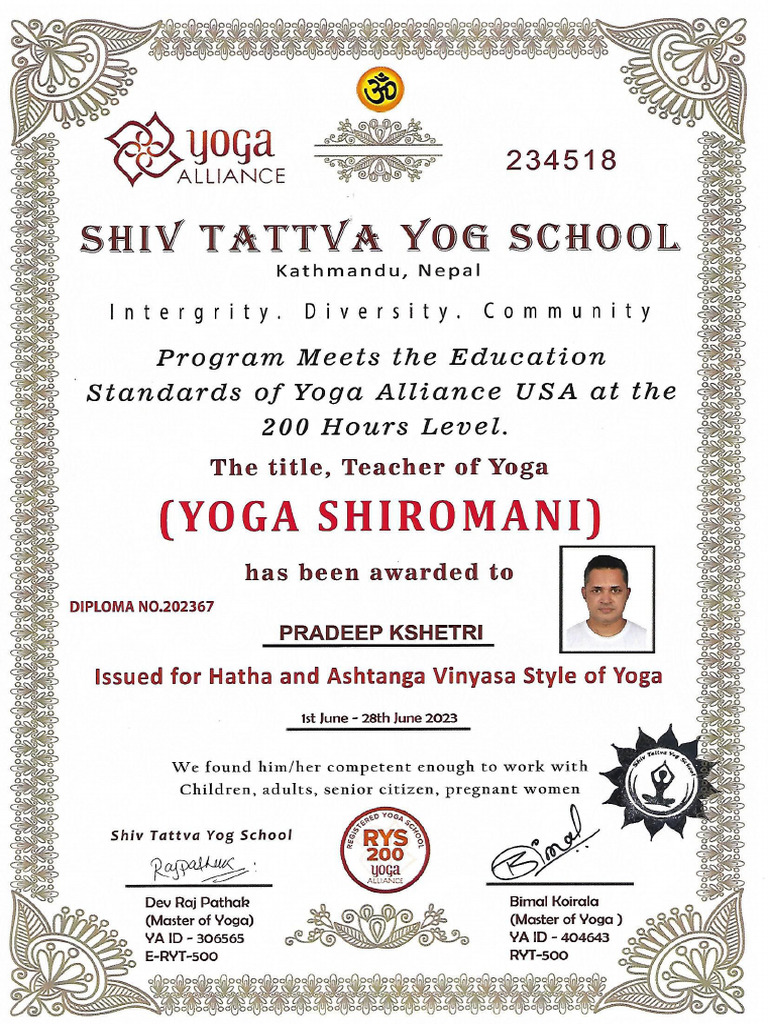 Yoga Tot Certificate | PDF
