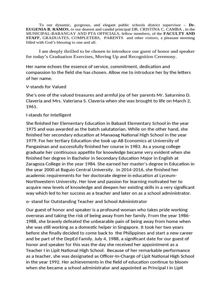 Inspiring Graduation Speech Introduction | PDF