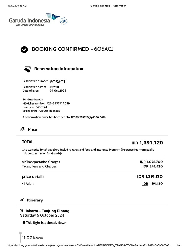 Garuda Indonesia - Reservation SI | PDF | Aviation | Transport