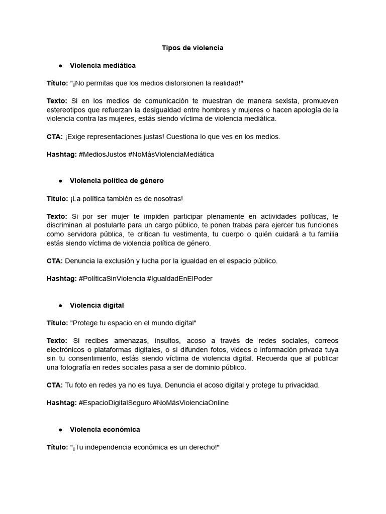 Tipos y Modalidades de Violencia | PDF | Violencia | Acoso cibernético