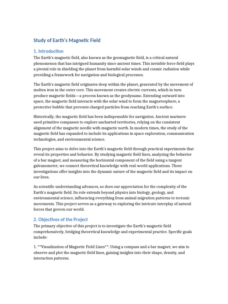Comprehensive Study of Earths Magnetic Field | PDF | Earth's Magnetic ...