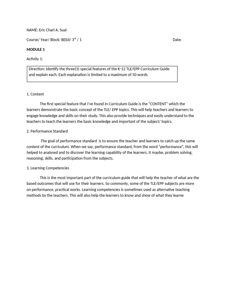Tle Epp Module 1 Eric Charl | PDF | Learning | Teachers