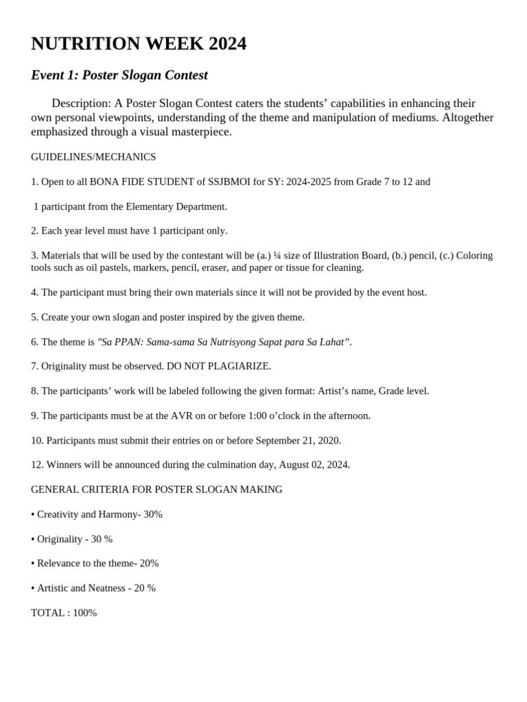 PPAN Poster Slogan Contest 2024 | PDF | Foods