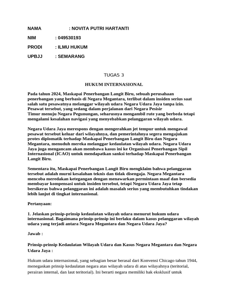 Tugas 3 Hukum Internasional - Novita Putri | PDF