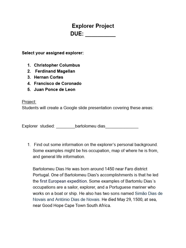 Bartolomeu Dias Exploration Project | PDF