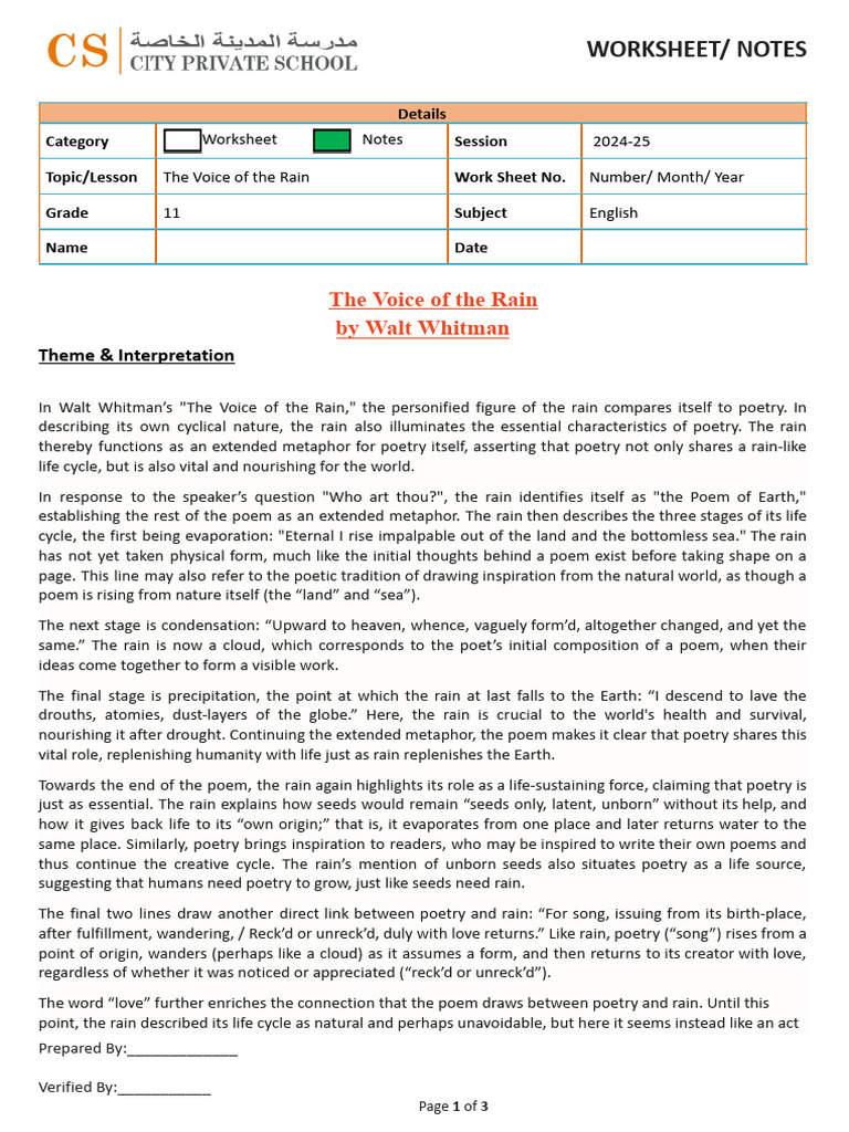 Analyzing Whitman's "The Voice of the Rain" | PDF | Poetry | Rain