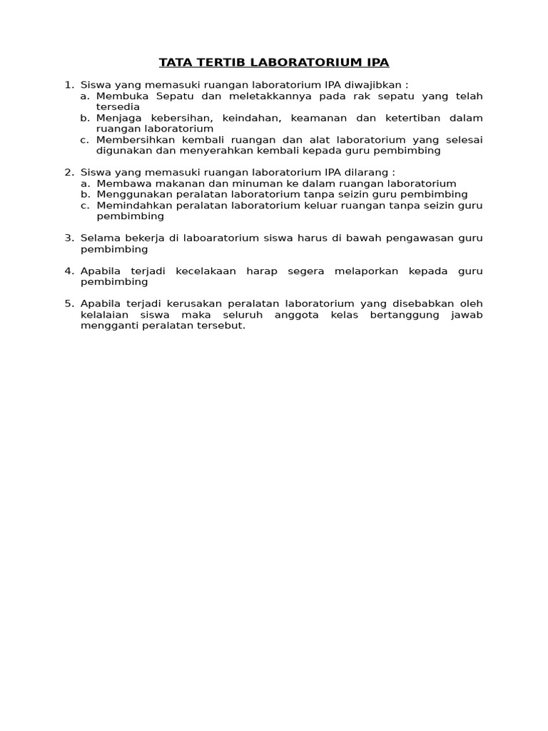 Tata Tertib Laboratorium Ipa | PDF