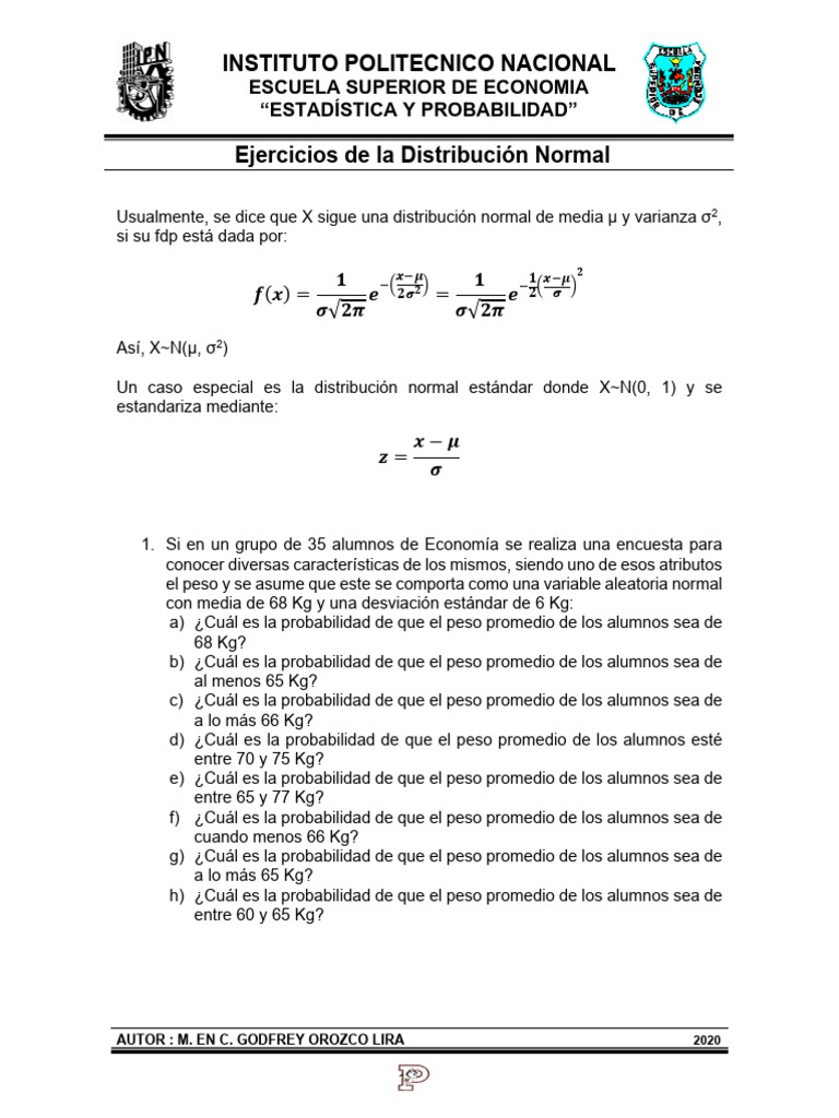 Ejercicios de Distribución Normal | PDF | Distribución normal | Teoría ...