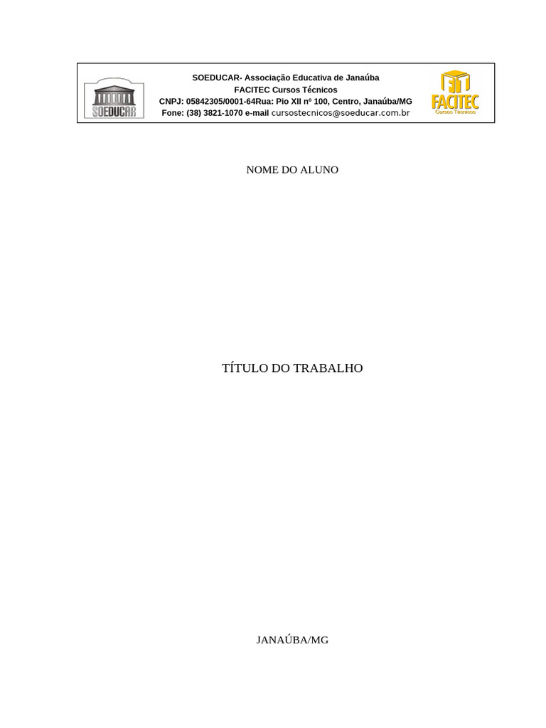 Modelo Capa e Folha de Rosto Individual - Particular | PDF