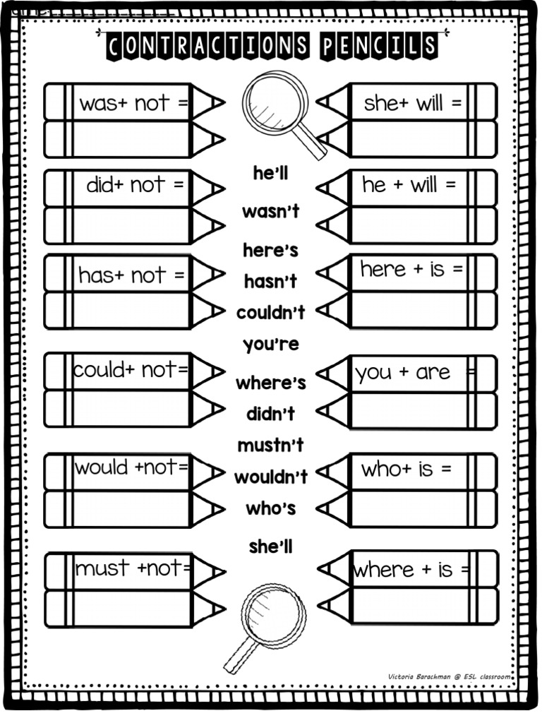 ContractionsWorksheets 1 2 | PDF