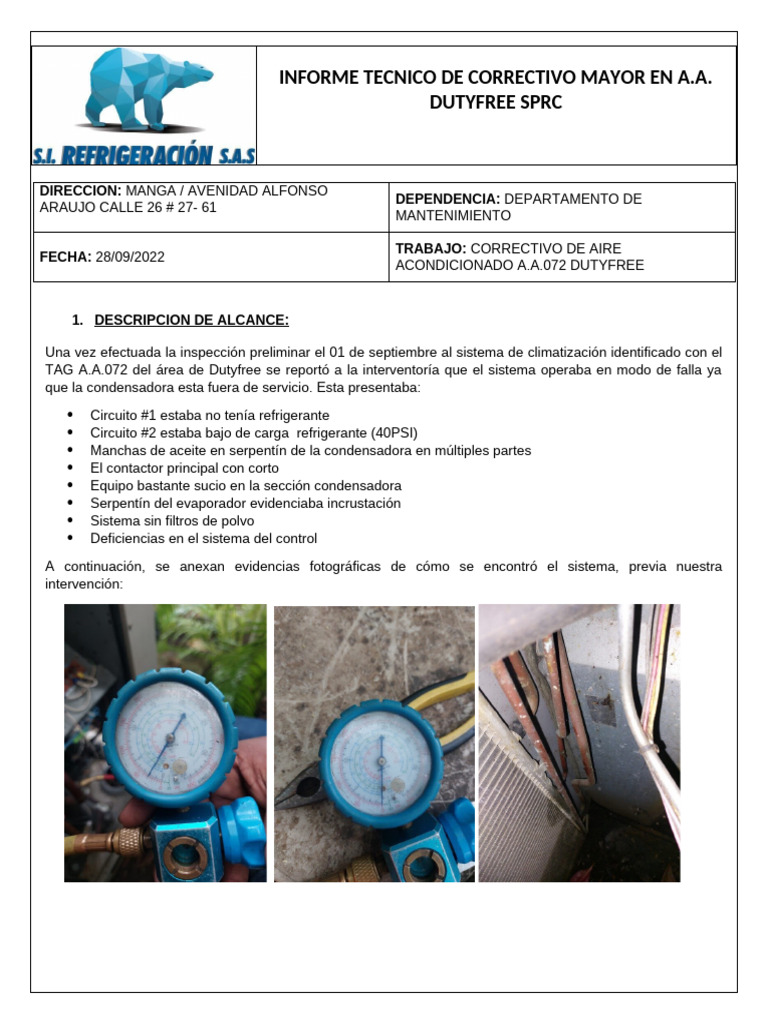 Informe de Correctivo A.A. Dutyfree | PDF | Bienes manufacturados | Ingeniería mecánica