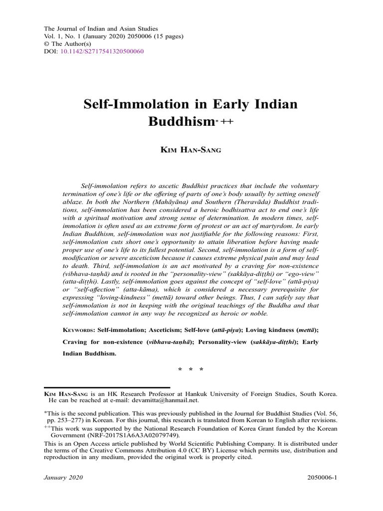 Self-Immolation in Early Indian Buddhism | PDF | Asceticism | Indology