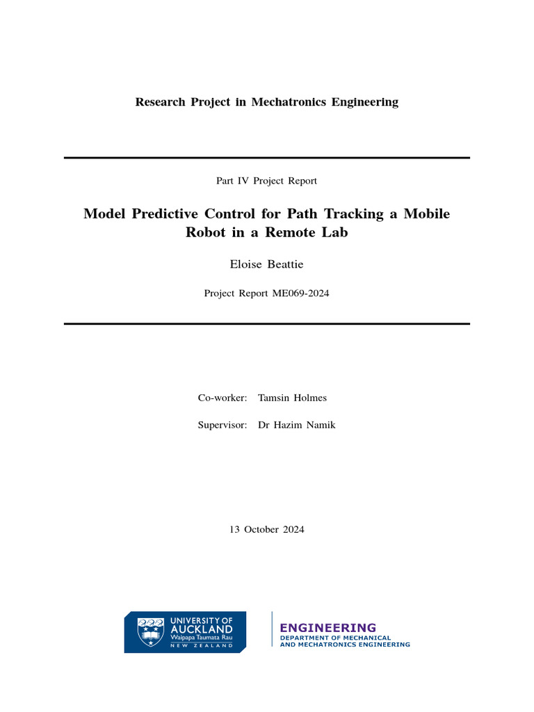 Model Predictive Control For Path Tracking A Mobile Robot In A Remote Lab Pdf Mathematical 