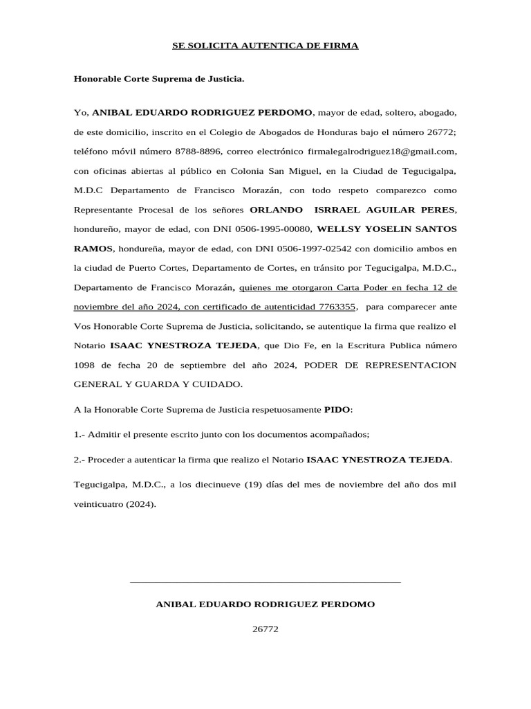 Se Solicita Autenticar Firma de Notario en La Corte Suprema Abog. | PDF