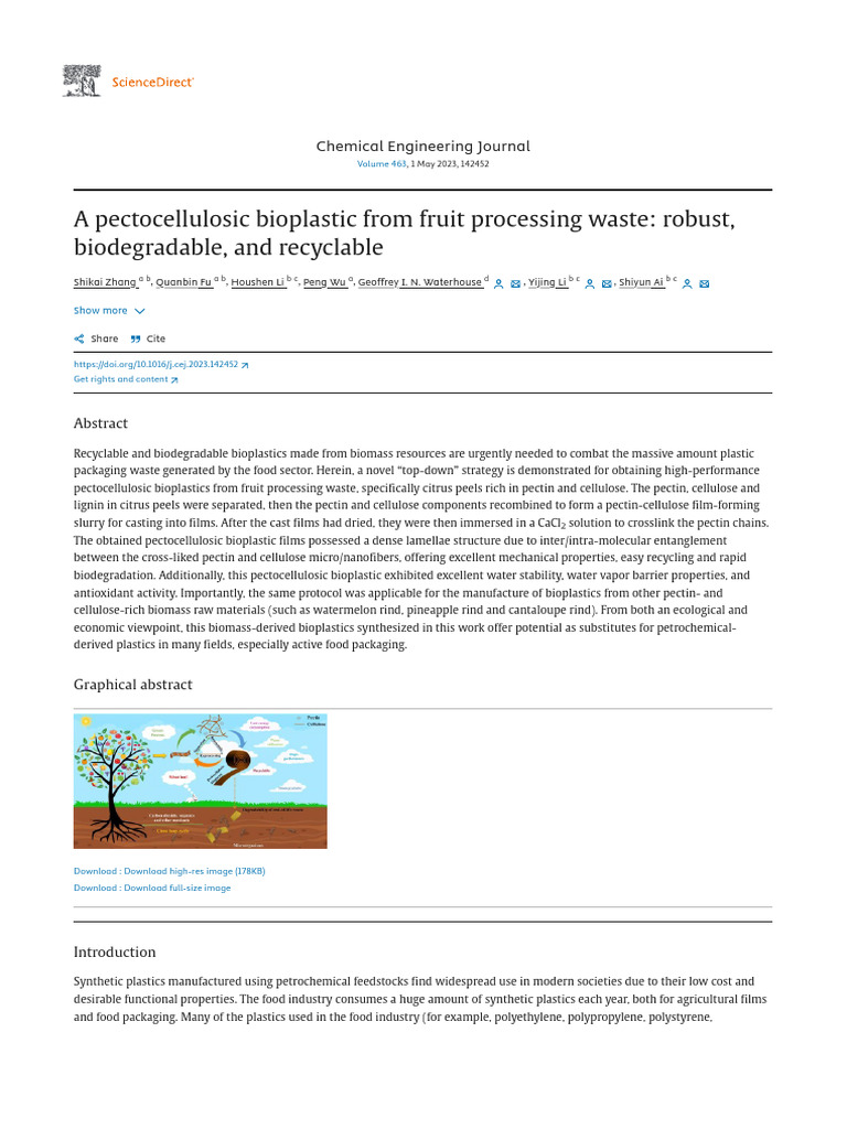 A Pectocellulosic Bioplastic From Fruit Processing Waste - Robust, Biodegradable | PDF | Plastic ...