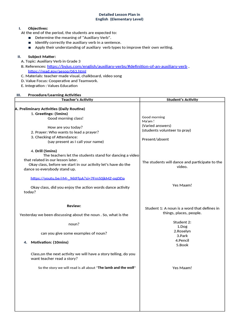 Lesson Plan English Auxiliary Verb | PDF | Verb | Grammatical Tense
