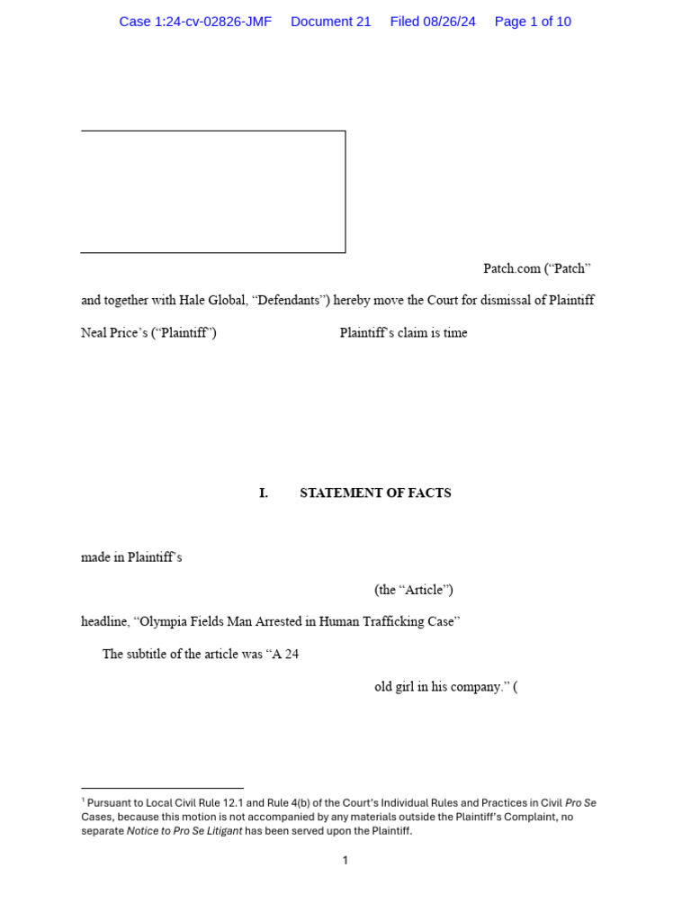 Motion To Dismiss From Hale Global | PDF | Defamation | Complaint