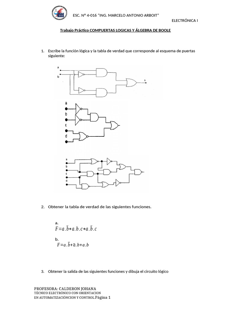 TRABAJO PRACTICO Compuertas Logicas, Algebra de Boole | PDF