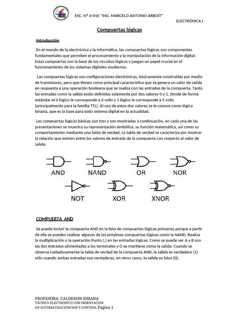 Compuertas Lógicas Básicas | PDF | Puerta lógica | Ingenieria Eléctrica