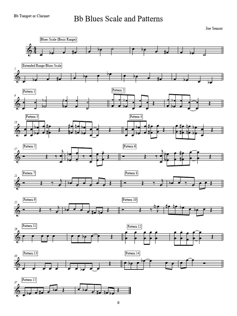 Bb Blues Scale Patterns Guide | PDF | Aerophones | Musical Instruments