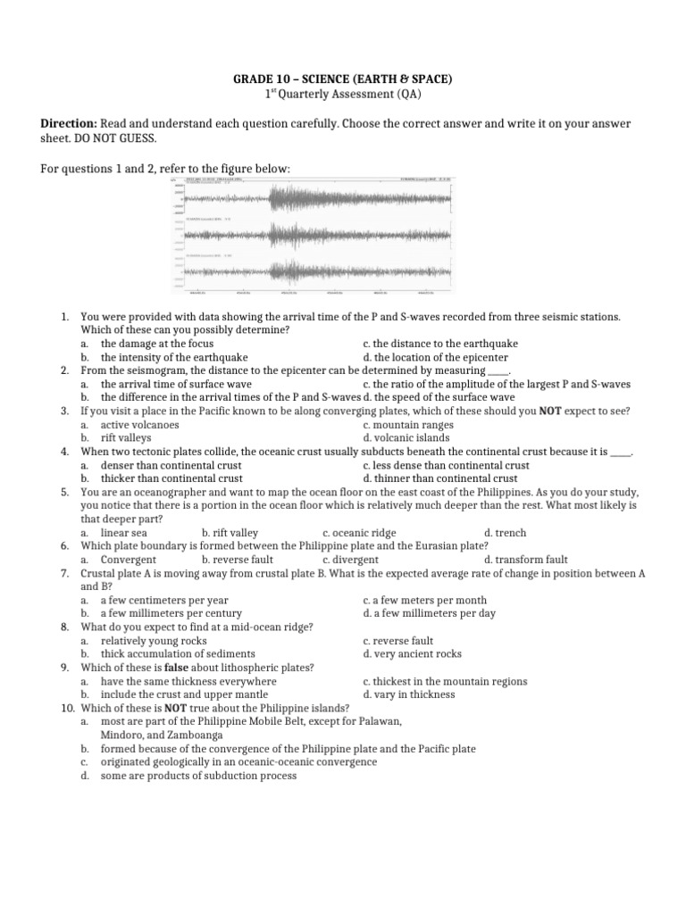 First Grading Test g10 (Allera) | PDF | Plate Tectonics | Earth Sciences