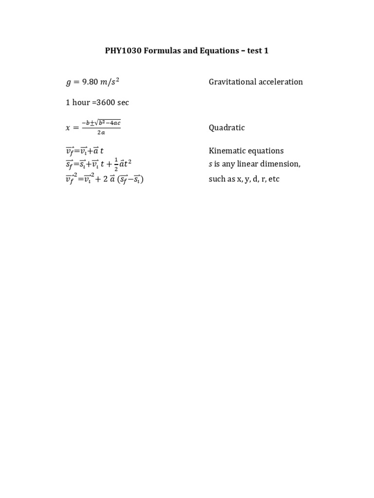 Formula Sheet Test 1 | PDF